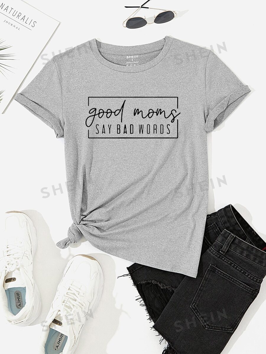 SHEIN Essnce Slogan Graphic Tee Good Moms SAY BAD WORDS | SHEIN EUR