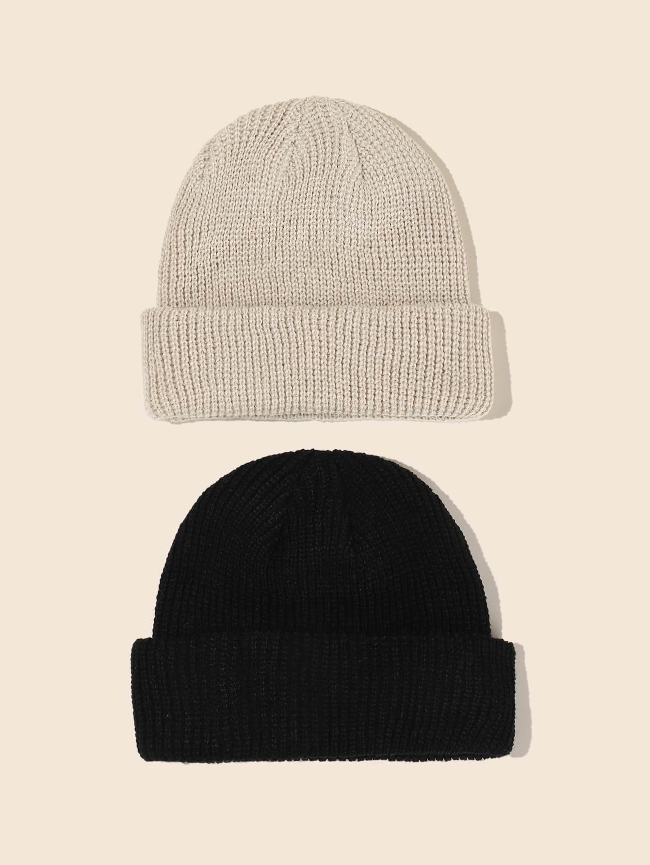 2pcs Men's Solid Color Knitted Hat Casual | SHEIN UK
