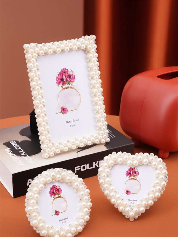 1pc Faux Pearl Decor Photo Frame With 1pc Random Inner Paper | SHEIN USA
