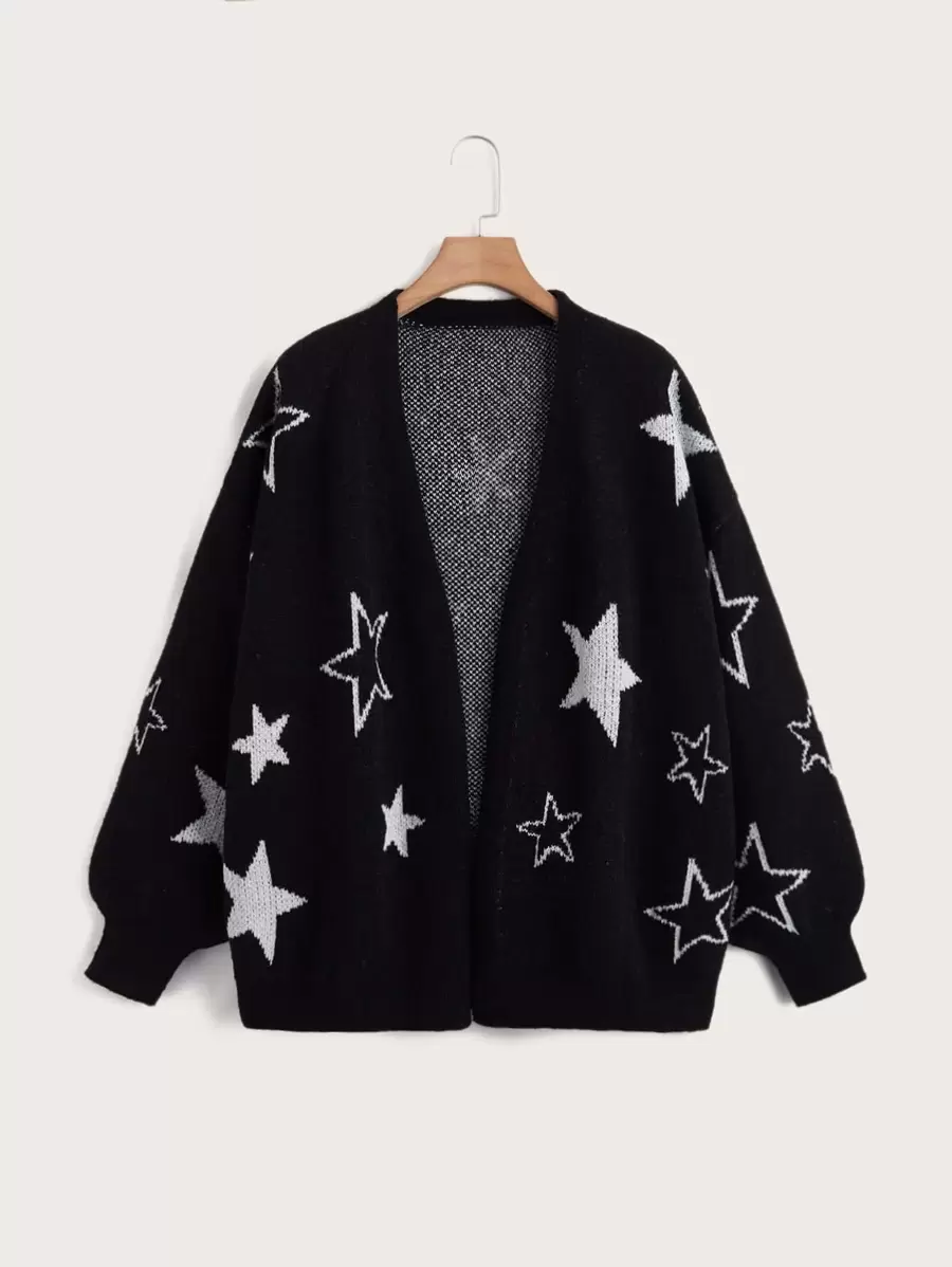 SHEIN EZwear Plus Star Pattern Lantern Sleeve Cardigan | SHEIN UK