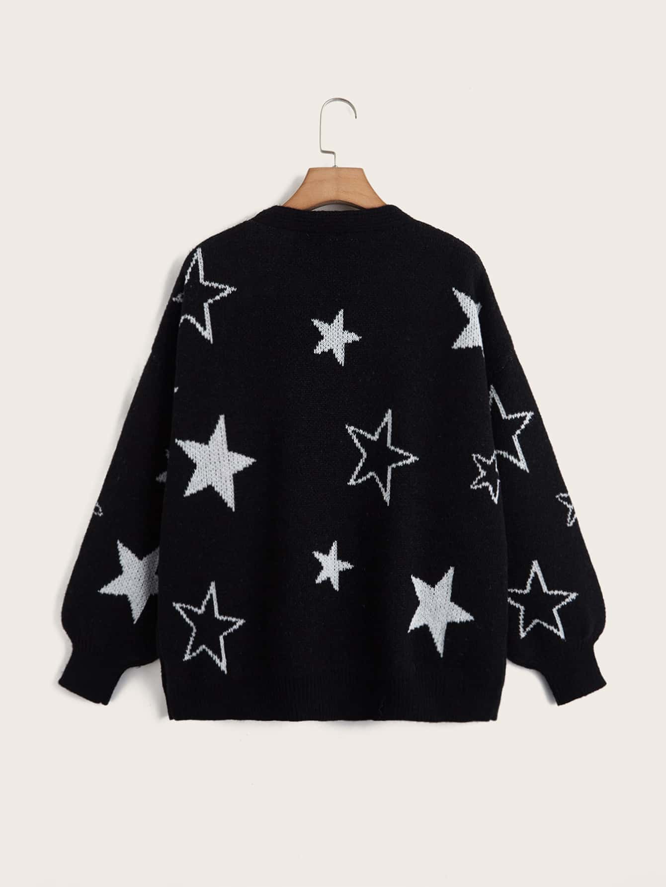 SHEIN EZwear Plus Star Pattern Lantern Sleeve Cardigan | SHEIN UK