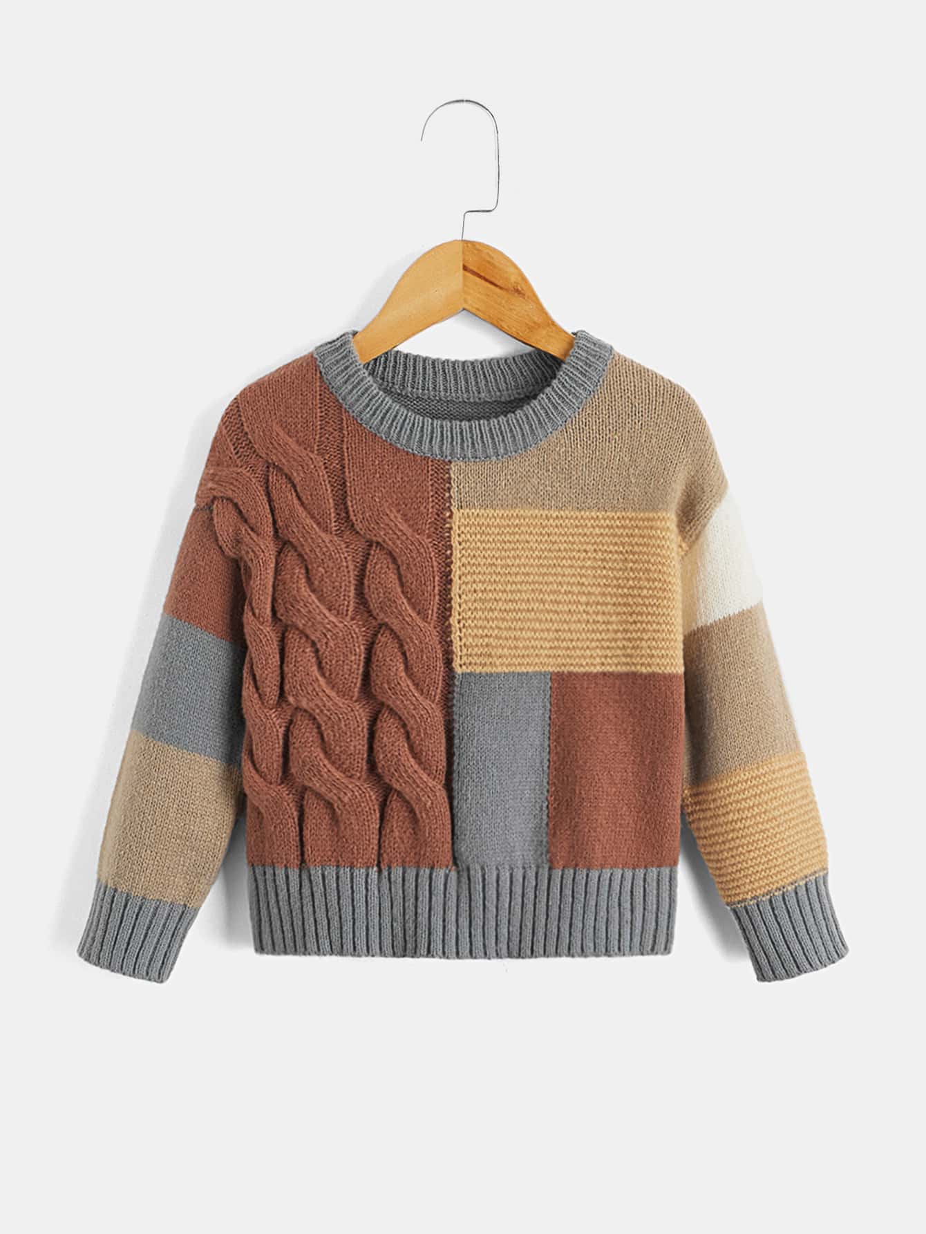 Toddler Boys Colour Block Drop Shoulder Cable Knit Jumper | SHEIN UK