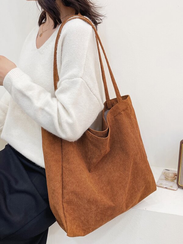 Minimalist Corduroy Shopper Bag | SHEIN USA