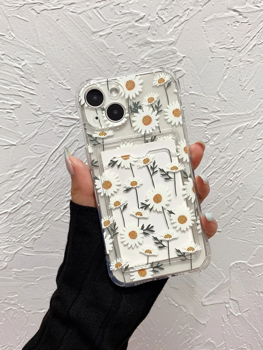 غطاء جوال شفاف مع فتحة بطاقة مطبوع بزهور الصيف متوافق مع Iphone 15/15pro/15plus/15promax | شي إن