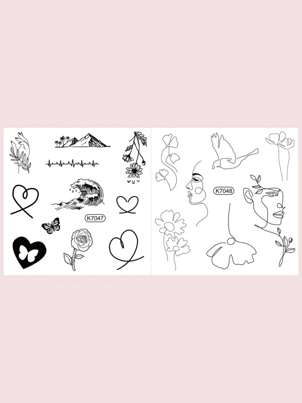 Tattoo Sticker Kits,2 Sheets Line Art Temporary Tattoos For Women,Mix ...