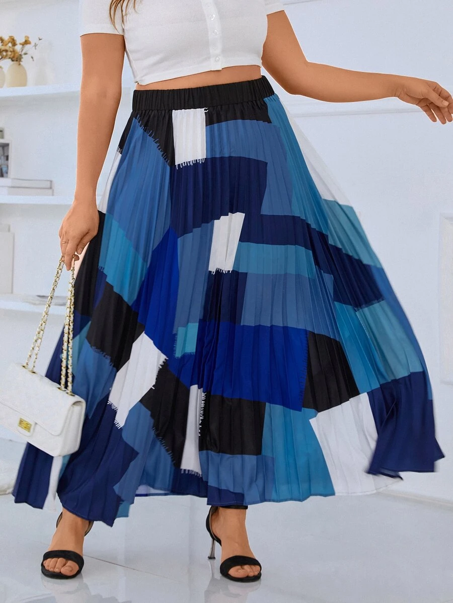 SHEIN Clasi Plus Colorblock Pleated Skirt | SHEIN USA