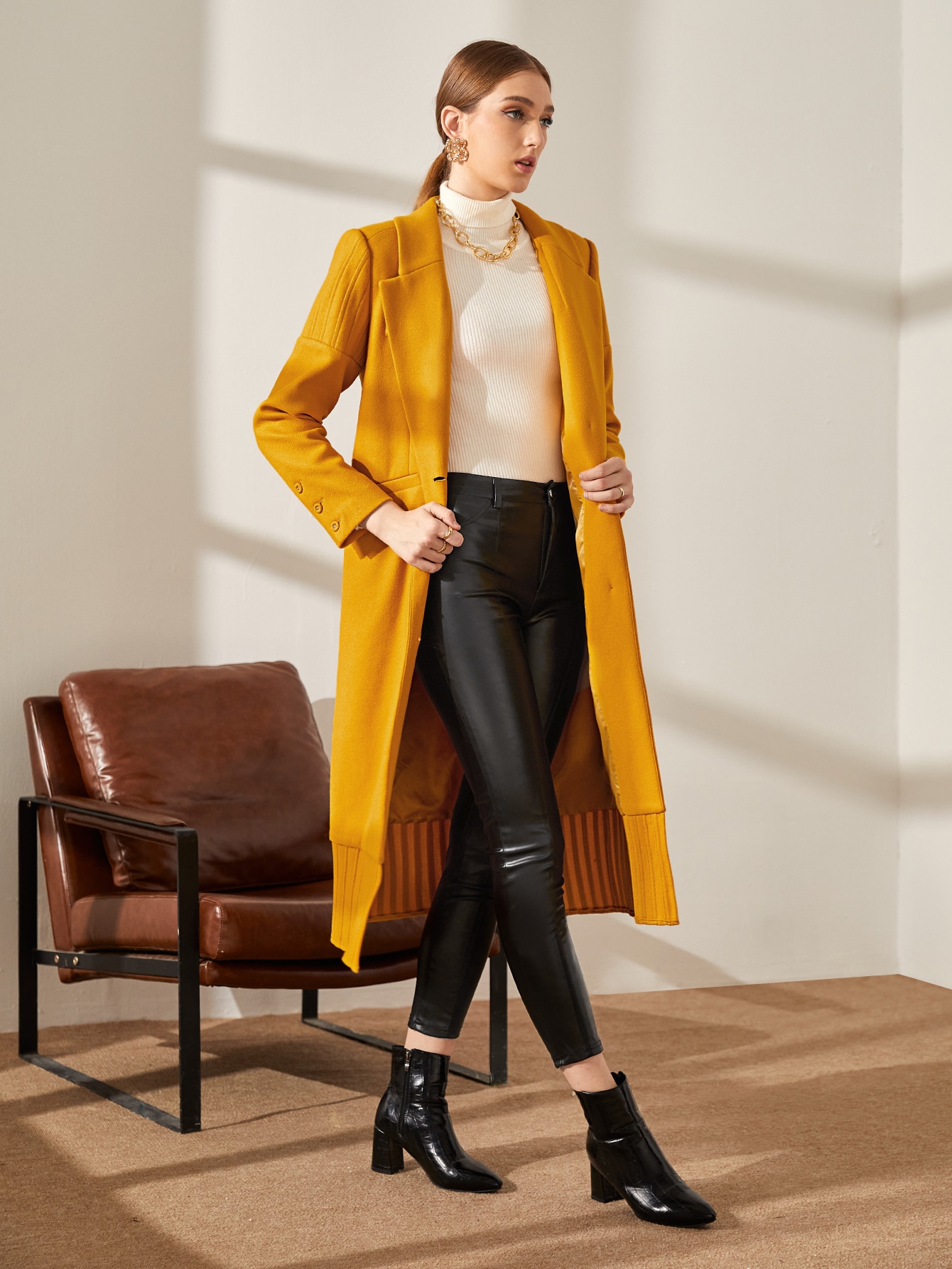 Keshae Trotter Lapel Neck Slant Pocket Overcoat | SHEIN USA