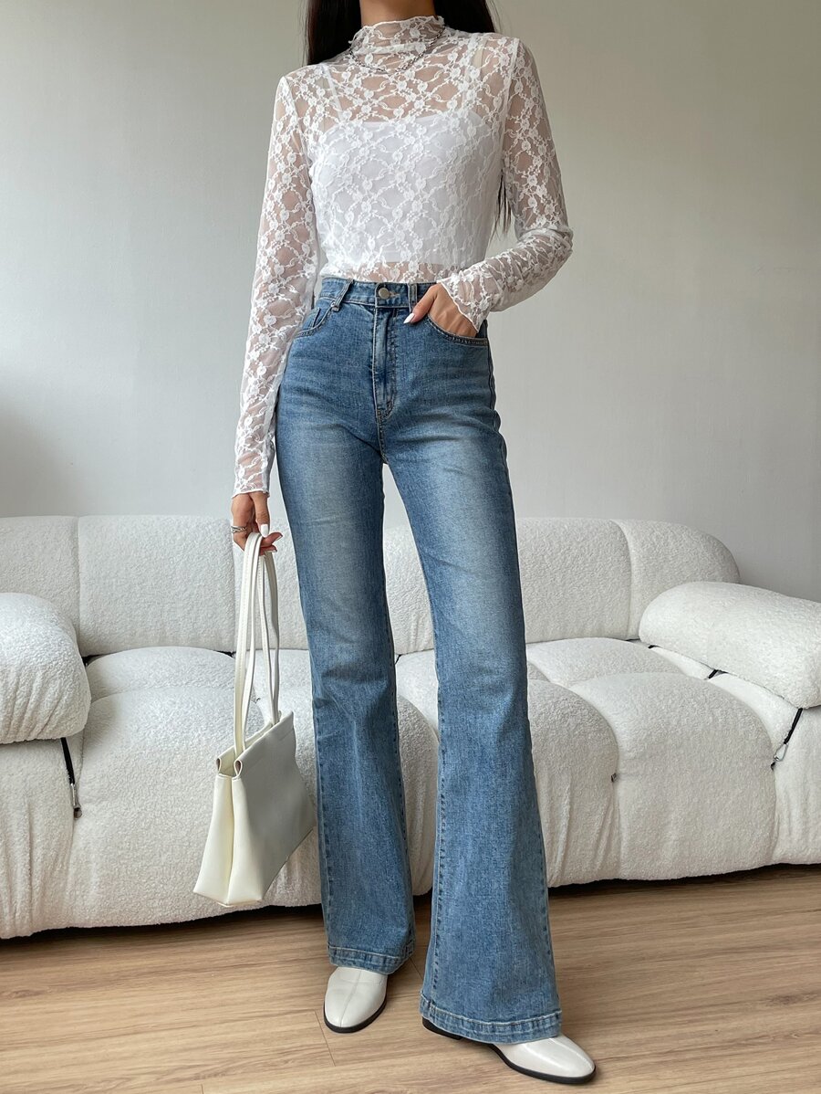 DAZY Blusa De Encaje De Cuello Alto Sin Camisola | Moda de Mujer ...