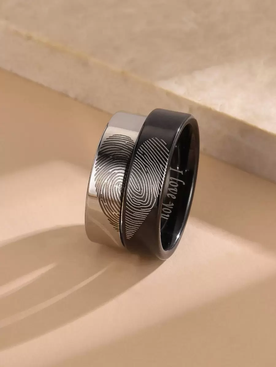 2pcs Couple Fingerprint Detail Ring | SHEIN USA
