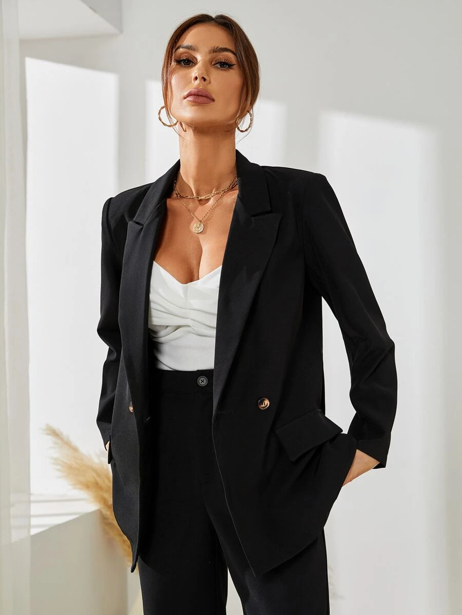 Double Button Flap Detail Blazer | SHEIN USA