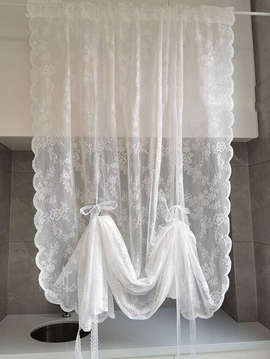 Floral Lace Scallop Trim Single Panel Sheer Curtain | SHEIN USA