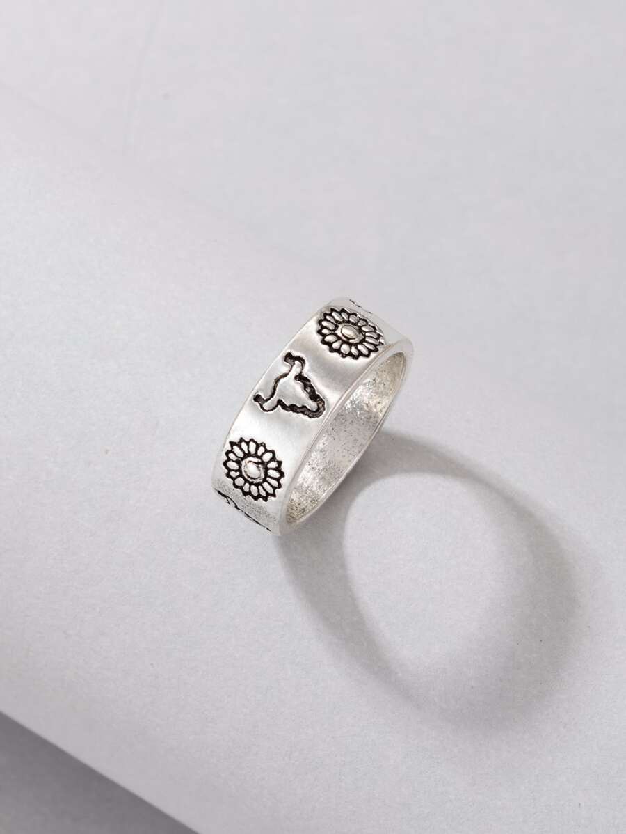 Cattle & Flower Detail Ring | SHEIN USA