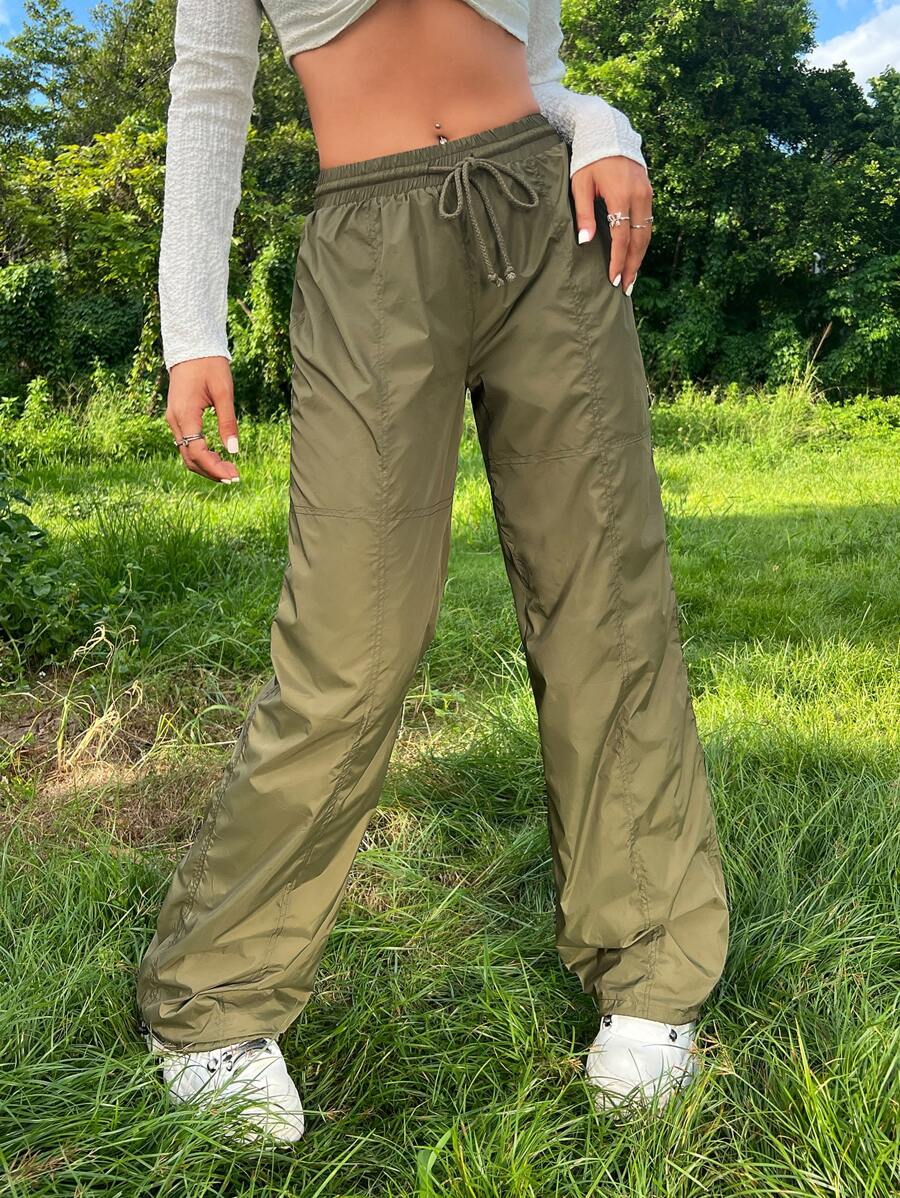 SHEIN ICON Gorpcore Grunge Solid Drawstring Waist Parachute Pants | SHEIN USA