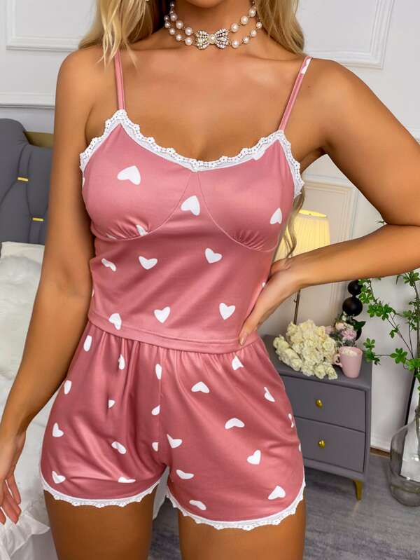 Pyjama Set Mit Herzen Muster Spitzenbesatz Shein Schweiz