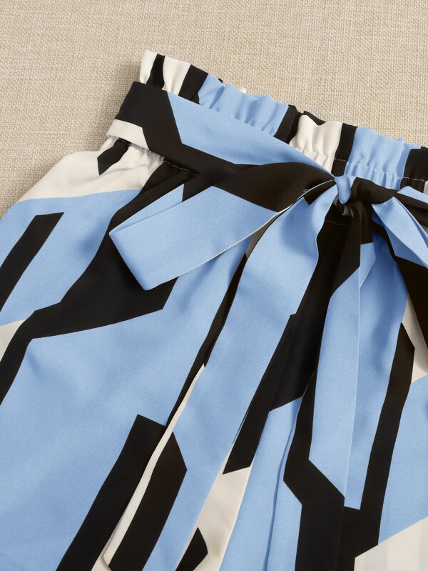 SHEIN WYWH One Shoulder Top & Graphic Print Paper Bag Waist Belted ...