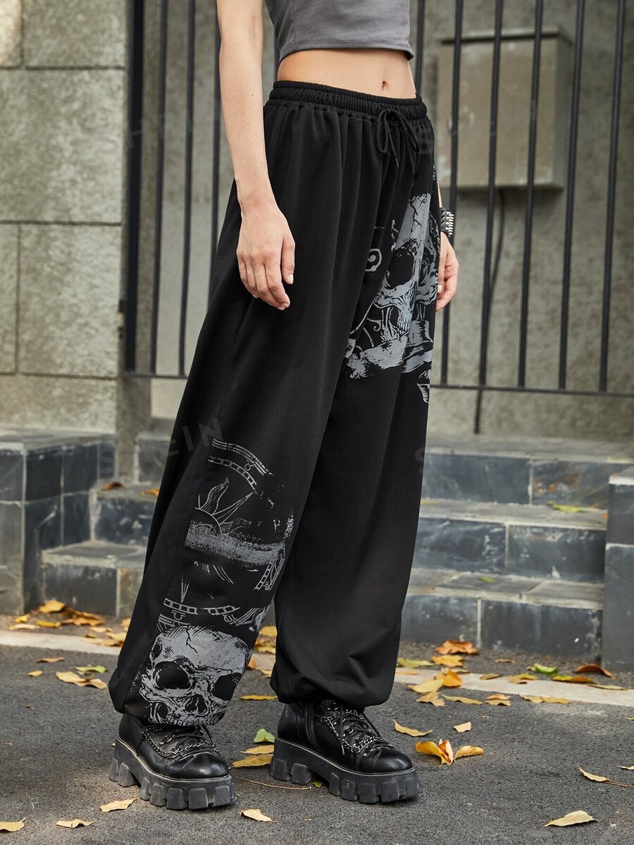 ROMWE Grunge Punk Skull Graphic Sweatpants, School | SHEIN UK