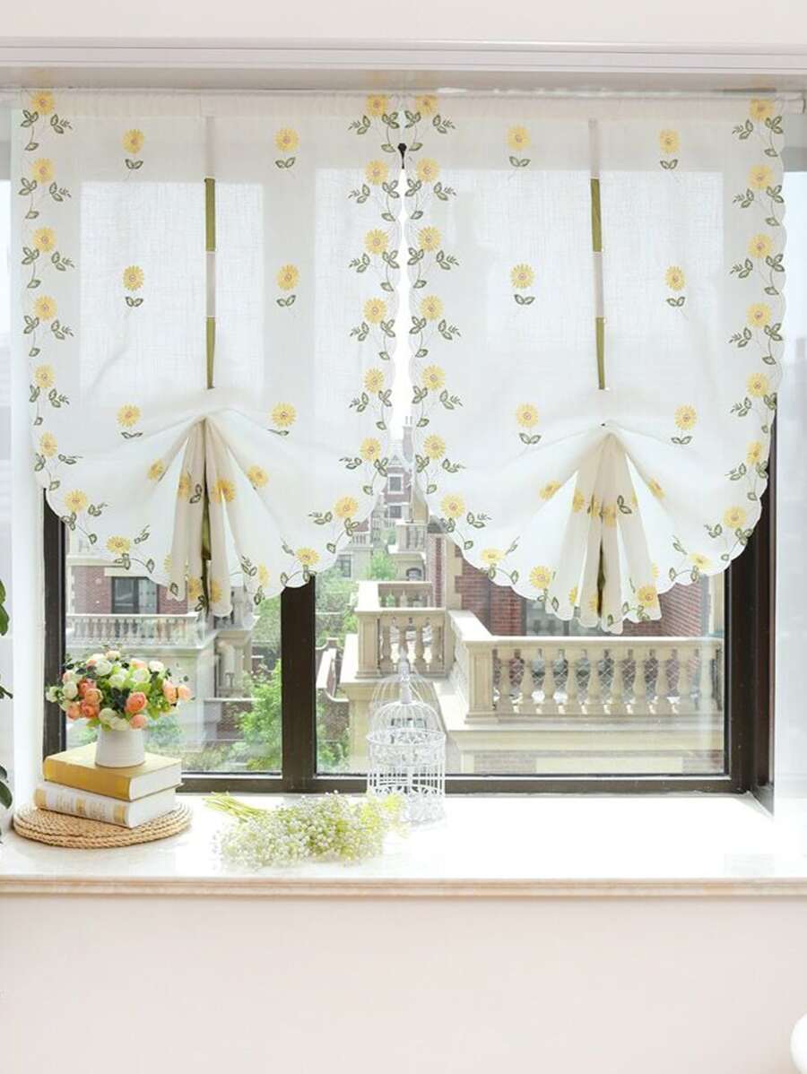 Flower Embroidery Single Panel Sheer Roman Shade | SHEIN USA
