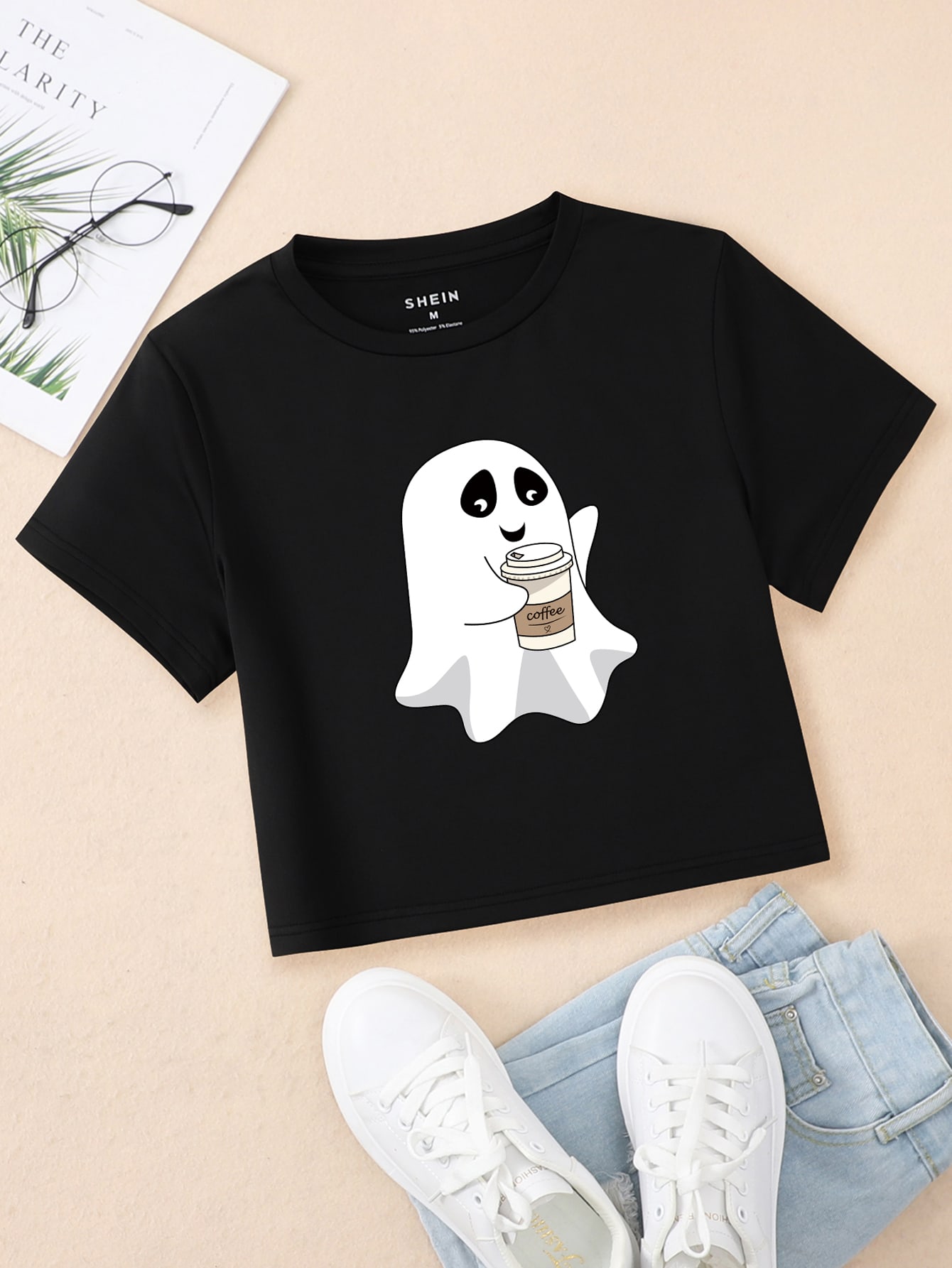 Cartoon Ghost Print Crop Tee | SHEIN USA