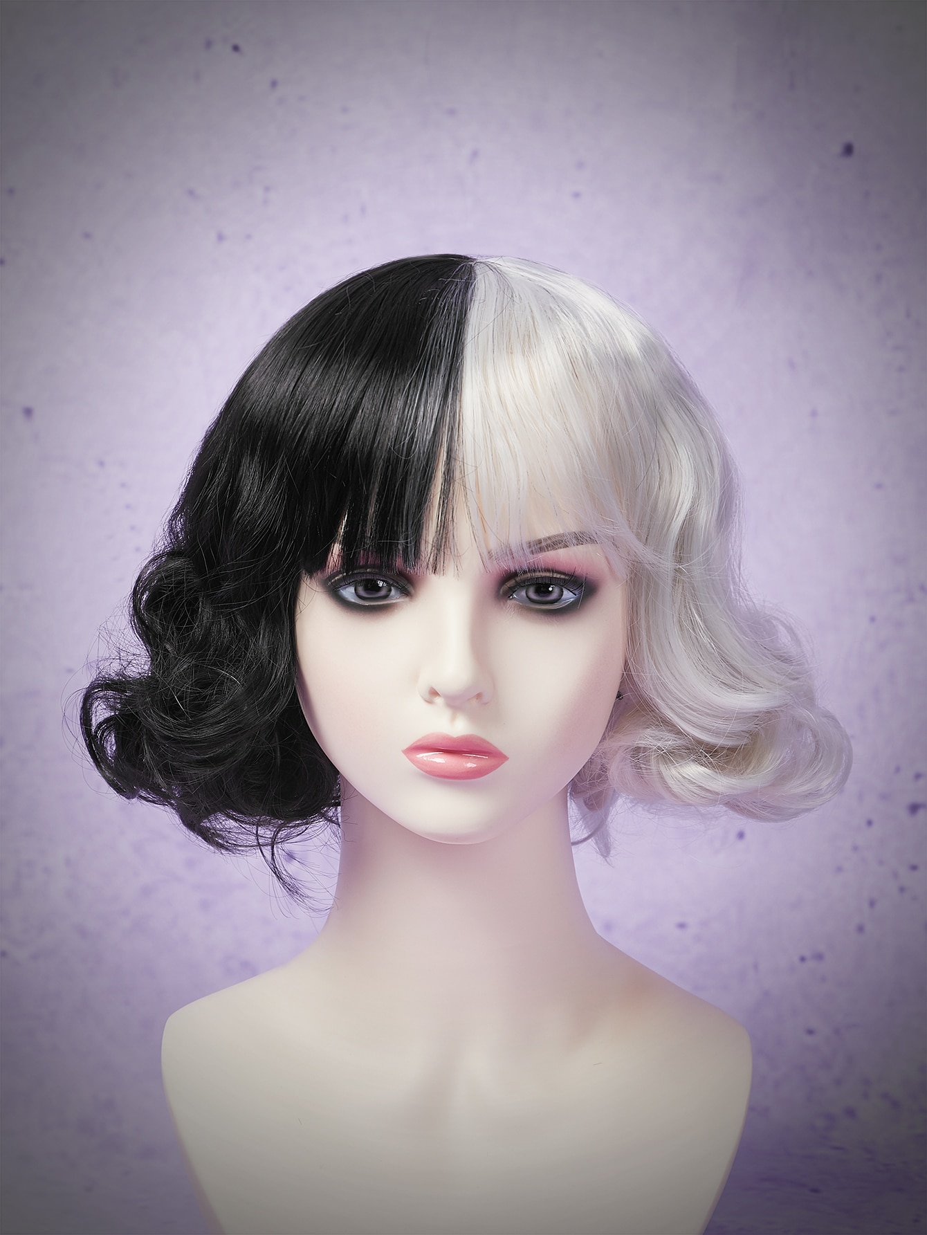 ROMWE Goth Two Tone Medium Curly Synthetic Wig With Bangs