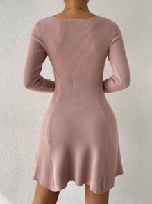 SHEIN Privé Square Neck Ribbed Knit Sweater Dress | SHEIN USA