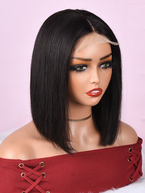 Perruque dentelle transparente court droit coupé au carré en dentelle frontale Perruques densité ...