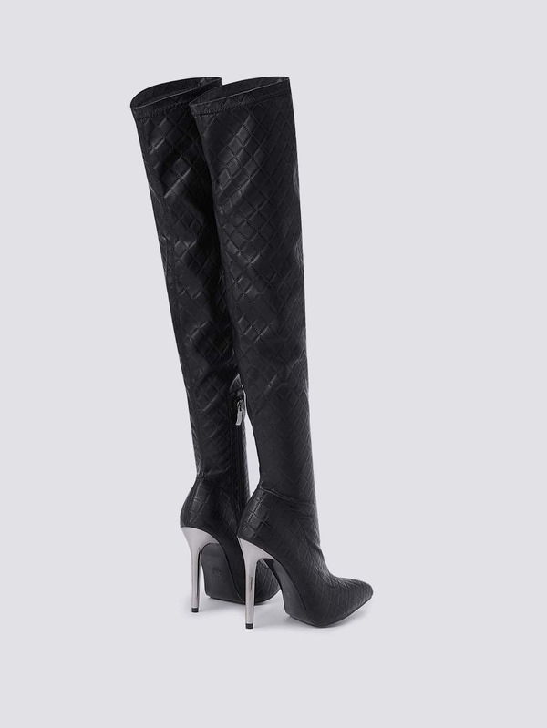 Geometric Embossed Point Toe Stiletto Heeled Sock Boots | SHEIN USA