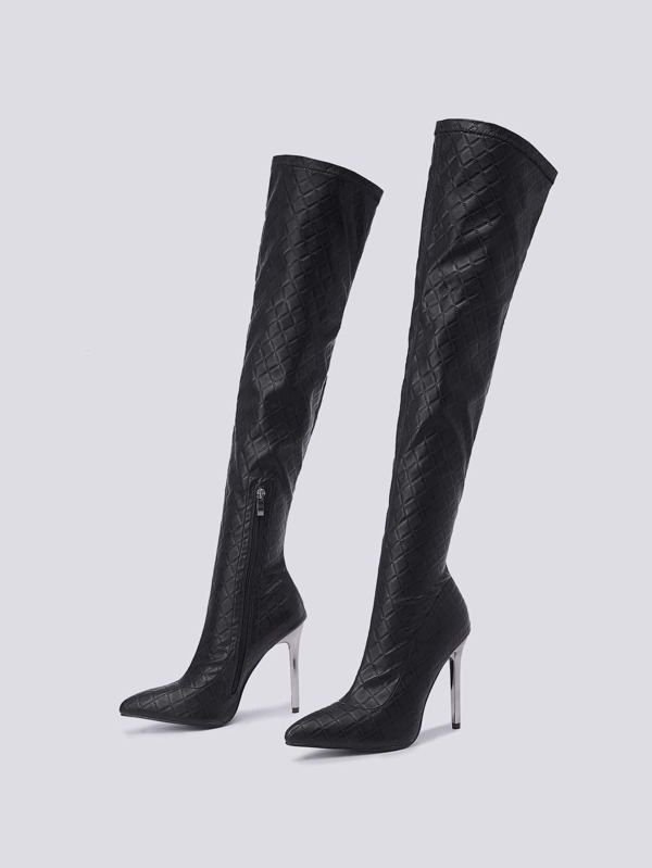 Geometric Embossed Point Toe Stiletto Heeled Sock Boots | SHEIN USA