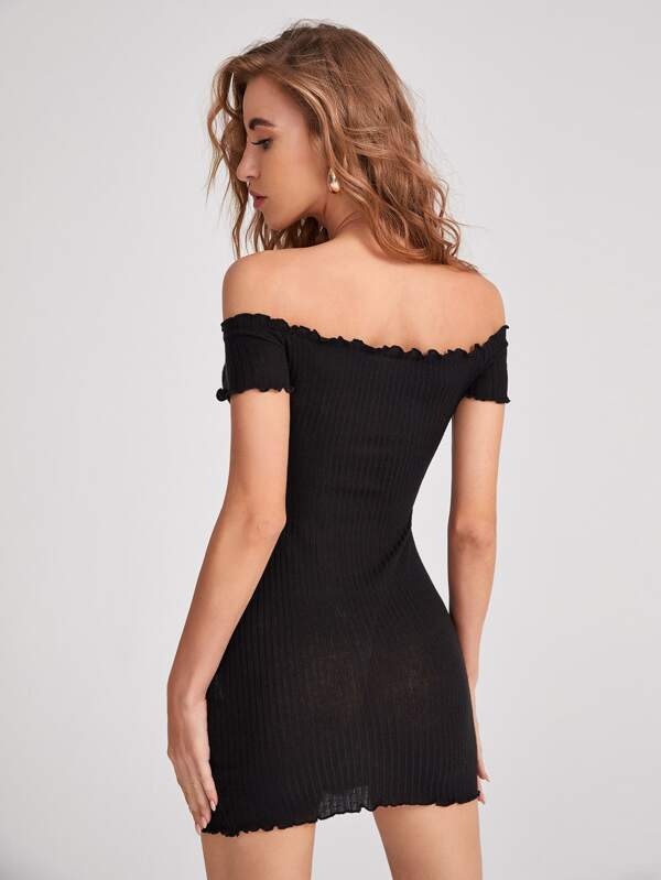 SHEIN Privé Ribbed Off-the-Shoulder Bodycon Mini Dress | SHEIN USA