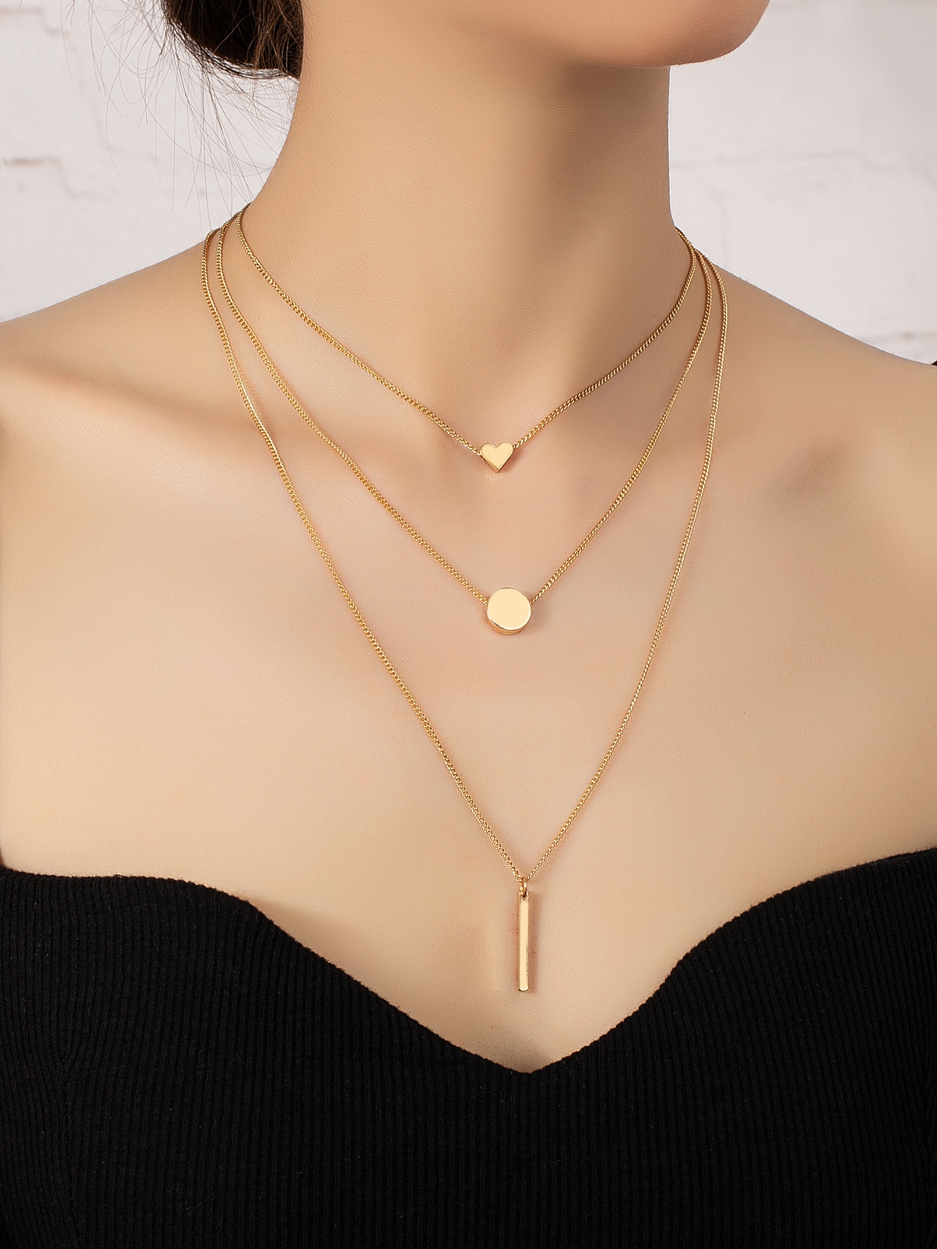 Heart & Rectangle Charm Layered Necklace