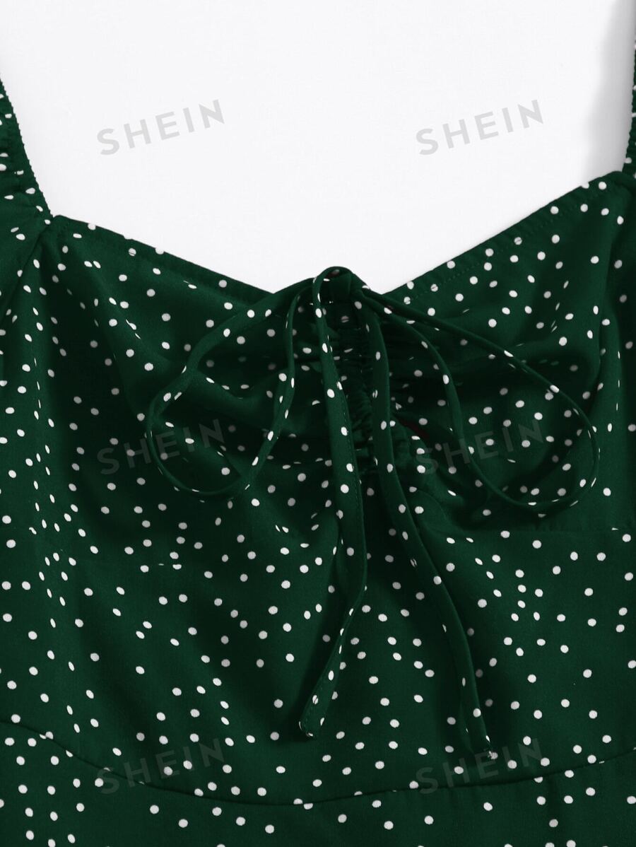 Shein Wywh Sweetheart Neck Puff Sleeve Drawstring Ruched Dalmatian 