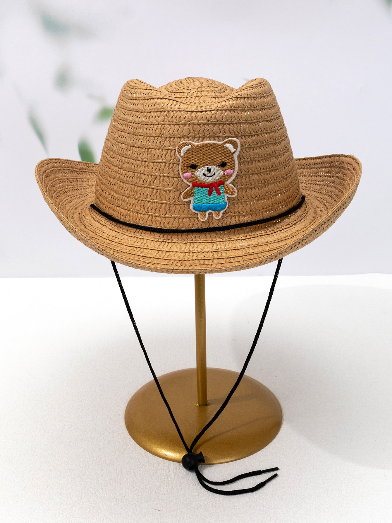Toddler Kids Bear Patch Decor Straw Hat