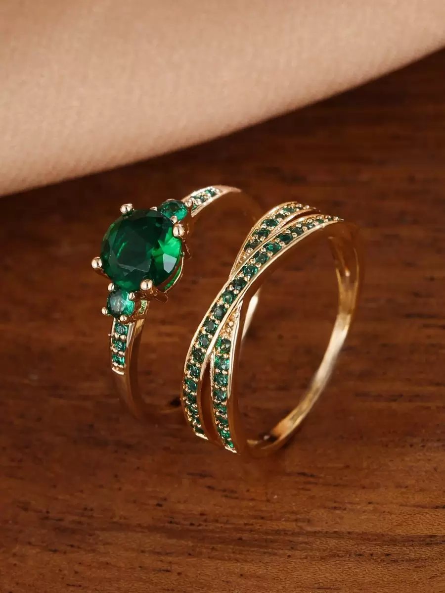 2pcs Cubic Zirconia Decor Ring | SHEIN USA