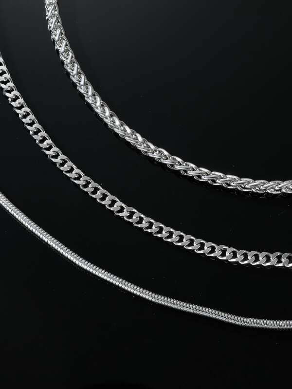 Fashionable and Popular 3pcs Men Minimalist Chain Necklace Copper Punk ...