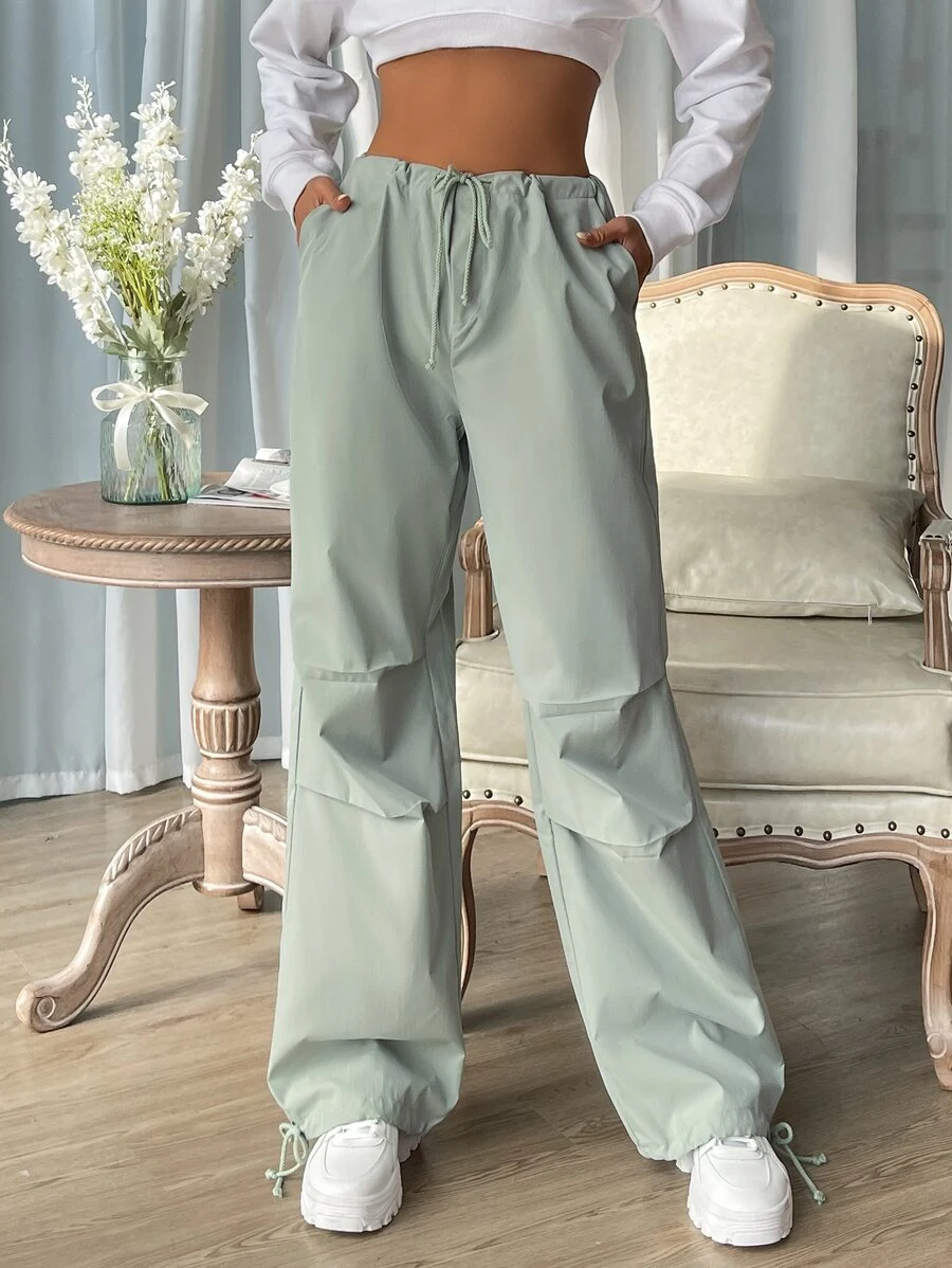 SHEIN EZwear Drawstring Waist Pocket Parachute Pants | SHEIN USA