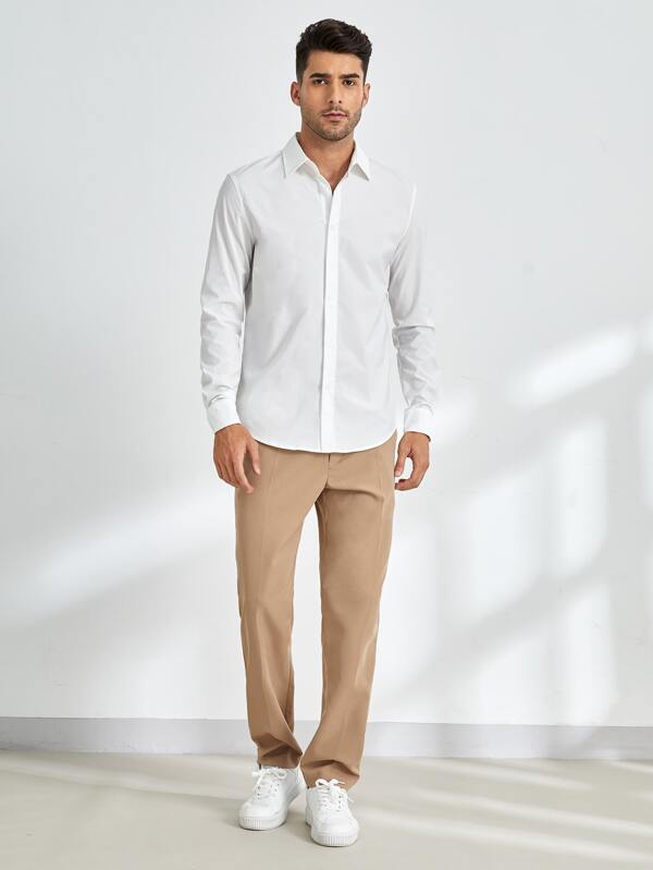 Manfinity Mode Homens Camisa Sólido Botão frontal | SHEIN Brasil