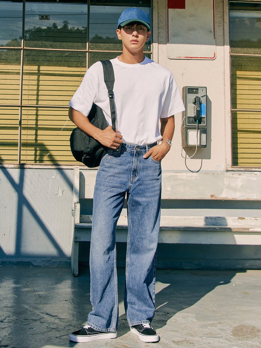 DAZY Men Cotton Washed Straight Leg Jeans | SHEIN UK