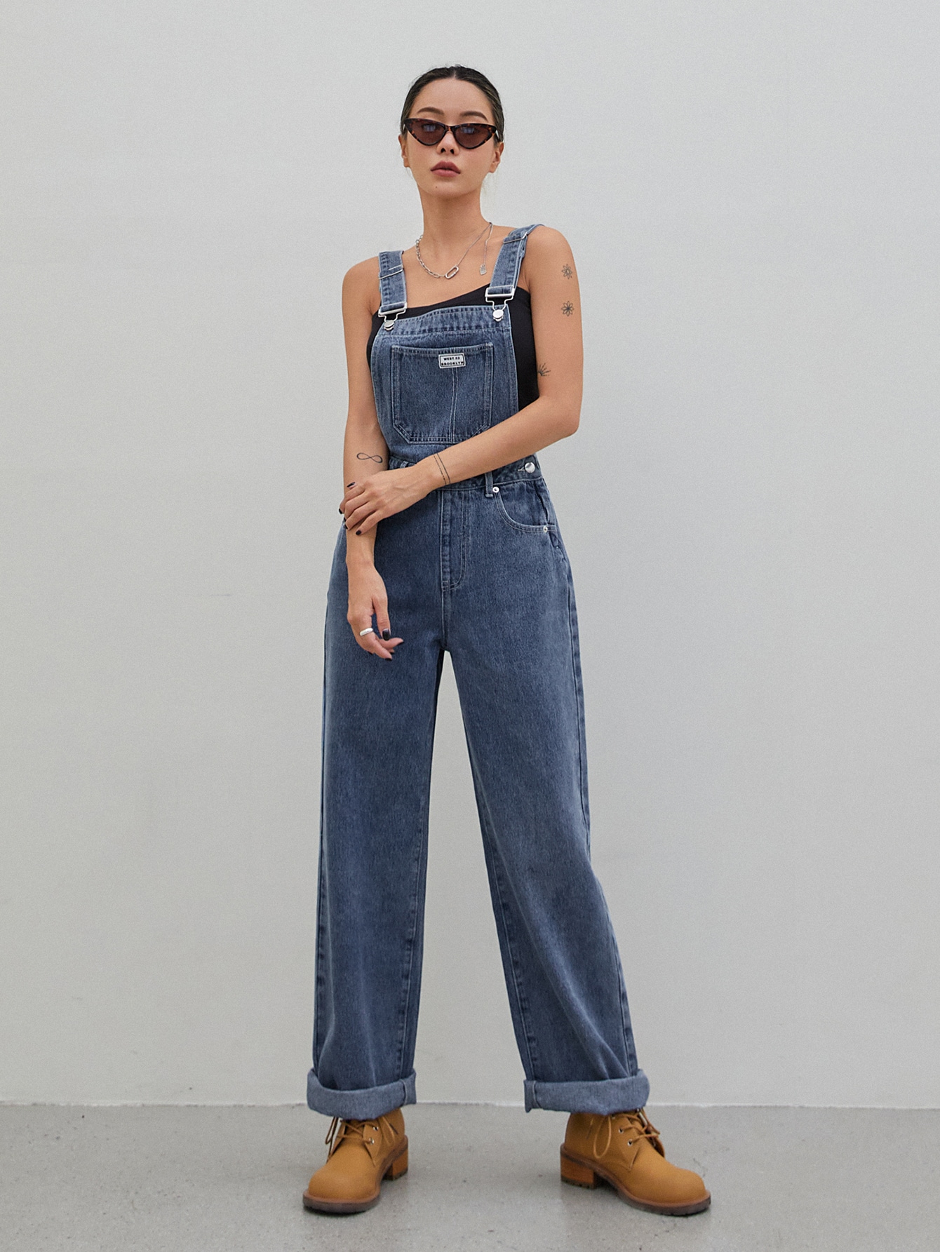 DAZY Patch Detail Denim Overalls Without Cami Top