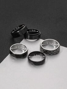 Fashionable and Popular 5pcs Men Checkered Pattern Ring, Stainless ...