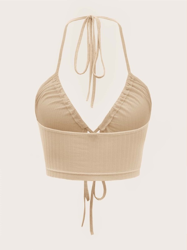 SHEIN ICON Cut Out Drawstring Tie Backless Crop Halter Top | SHEIN USA