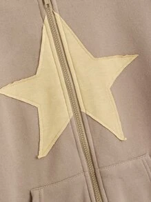 ROMWE Fairycore Star Print Zip Up Drop Shoulder Drawstring Thermal ...