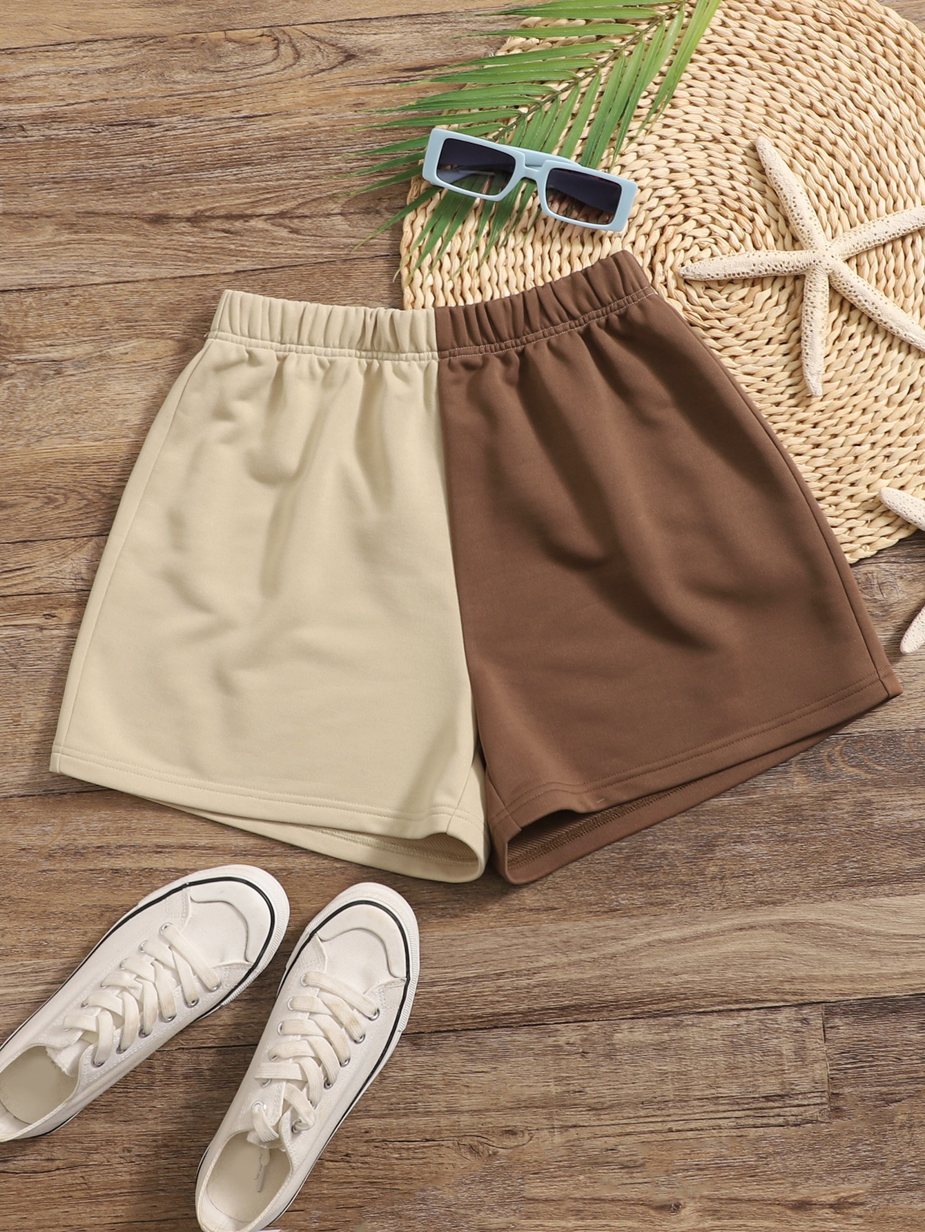 SHEIN Shorts de dos tonos de cintura elástica