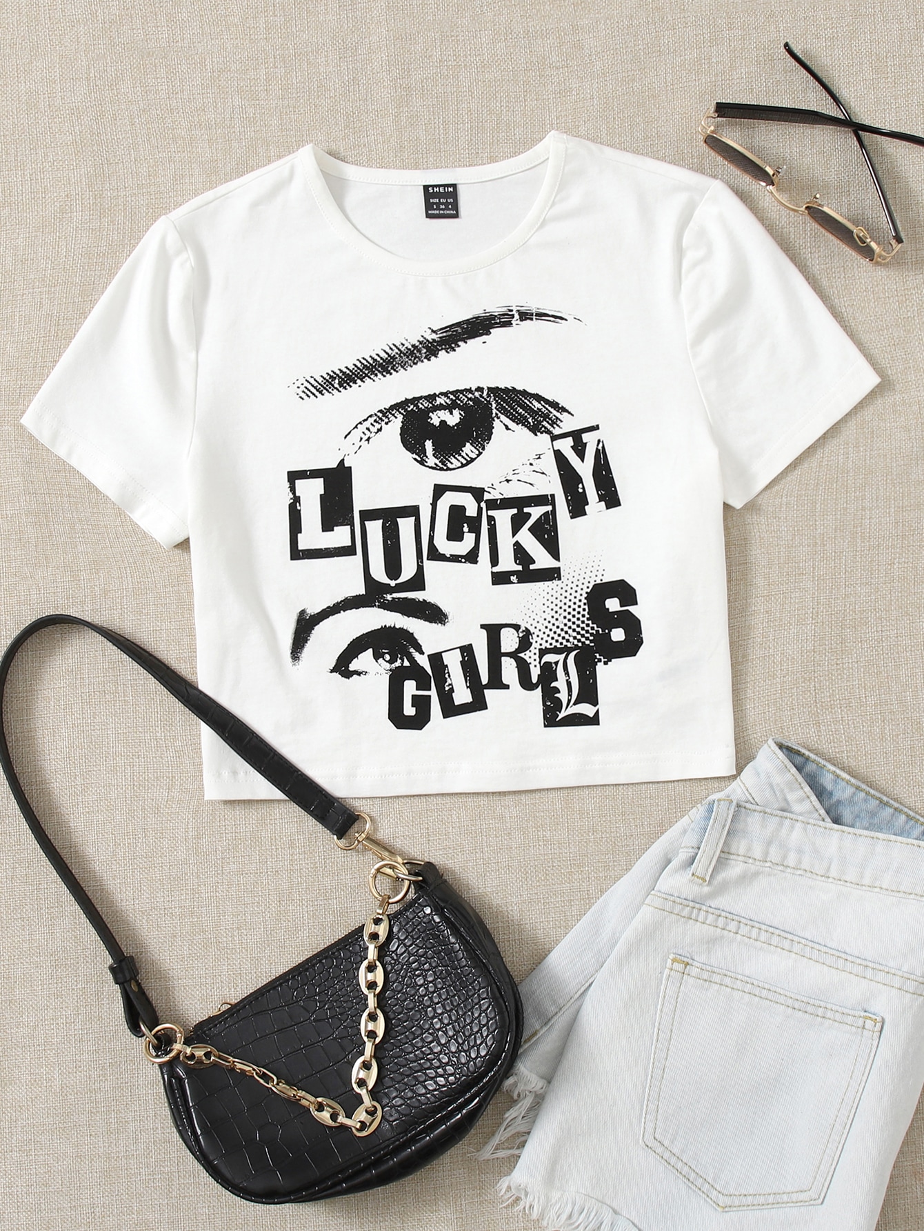 SHEIN Coolane Eye & Letter Graphic Round Neck Tee | SHEIN USA