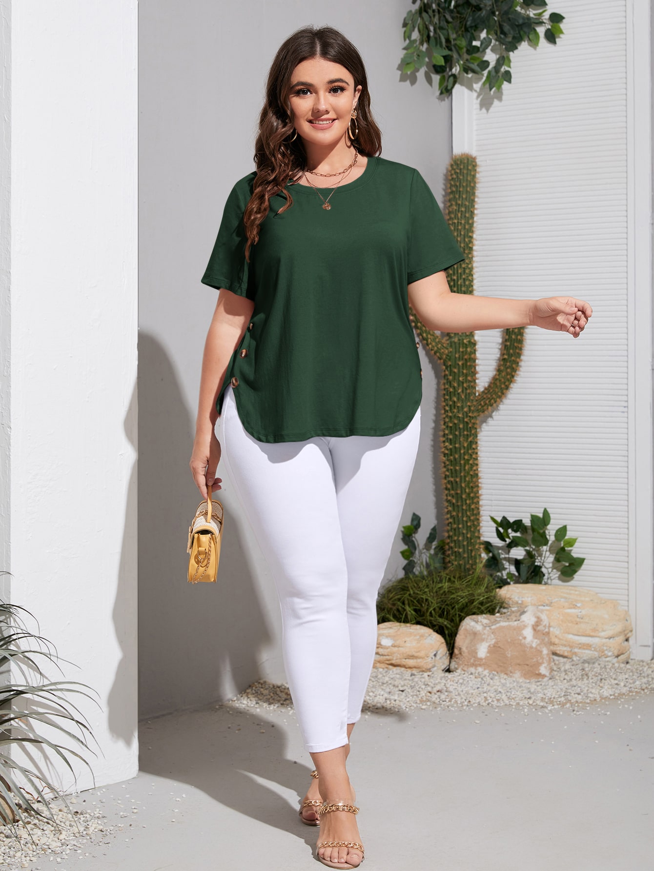 SHEIN LUNE Plus Button Side Curvy Hem Tee for Sale Australia| New ...