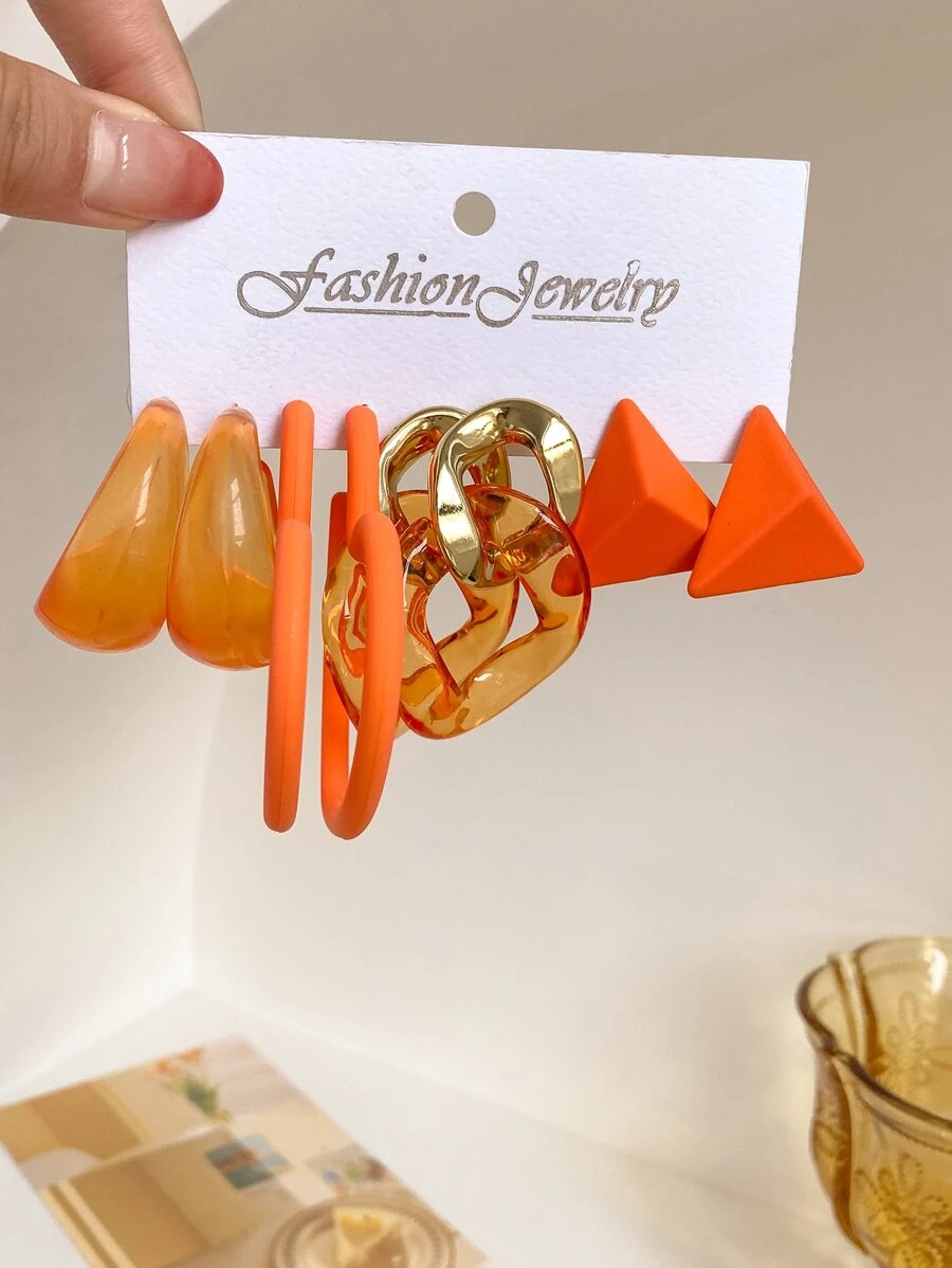 4pairs Triangle & Chain Decor Earrings | SHEIN USA
