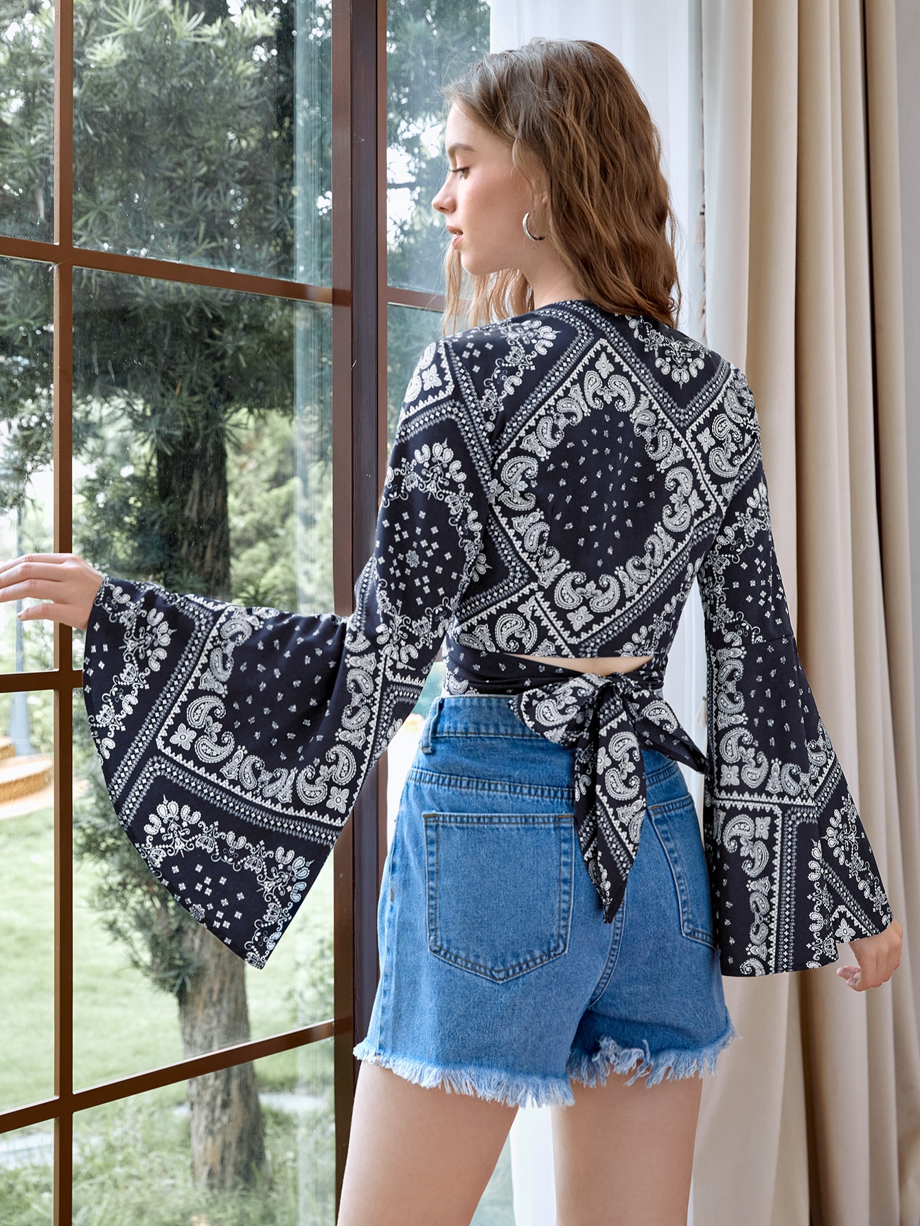 SHEIN MOD Blusas Impressão Paisley Amarrar | SHEIN Brasil