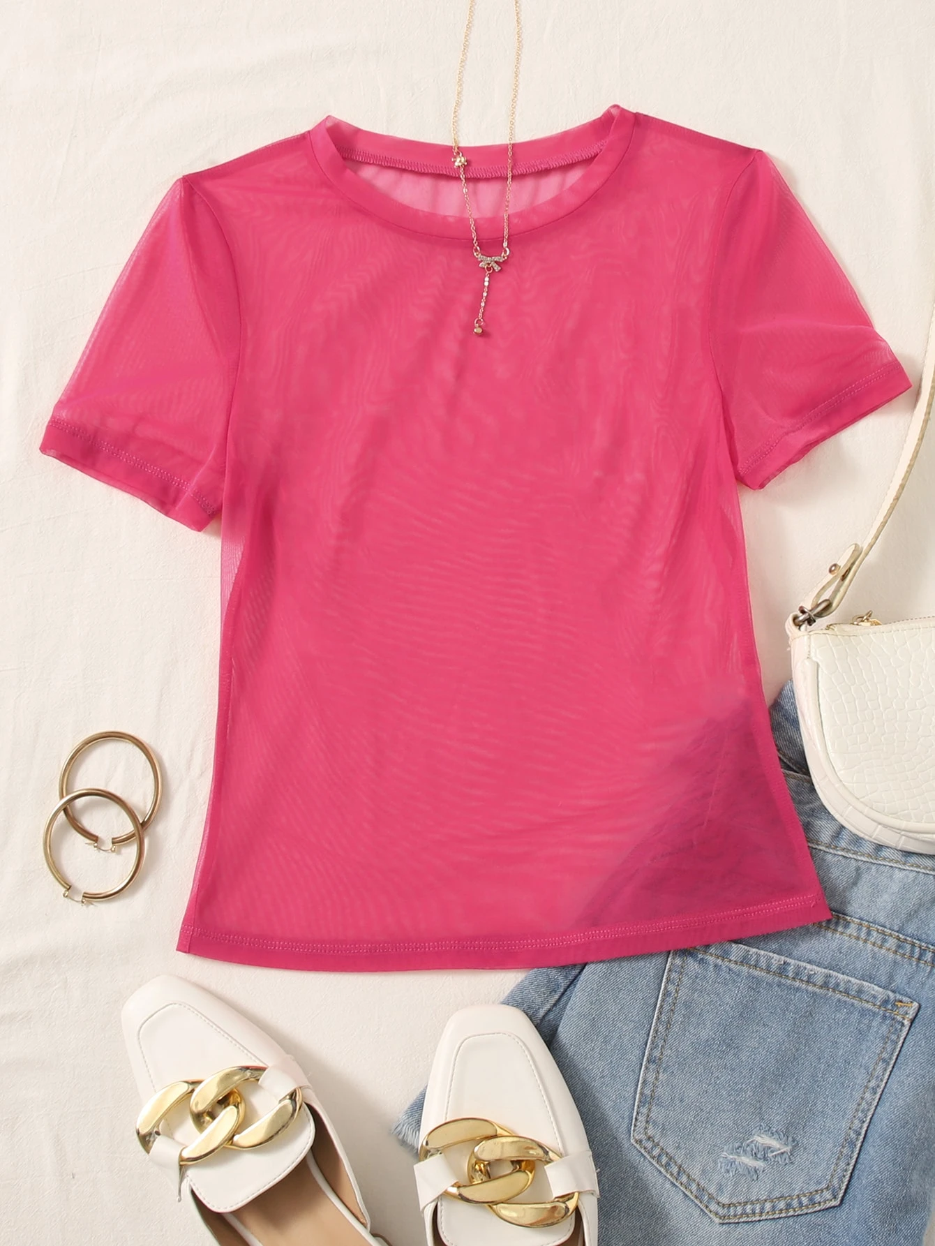 Shein Essnce See Through Mesh Top Without Bra Shein Usa