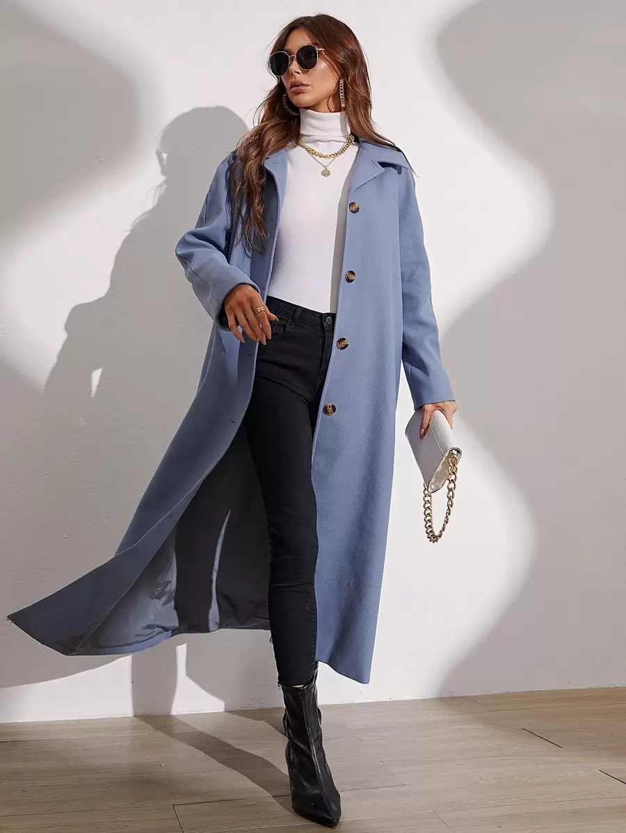 SHEIN Essnce Slant Pocket Single Breasted Overcoat | SHEIN USA