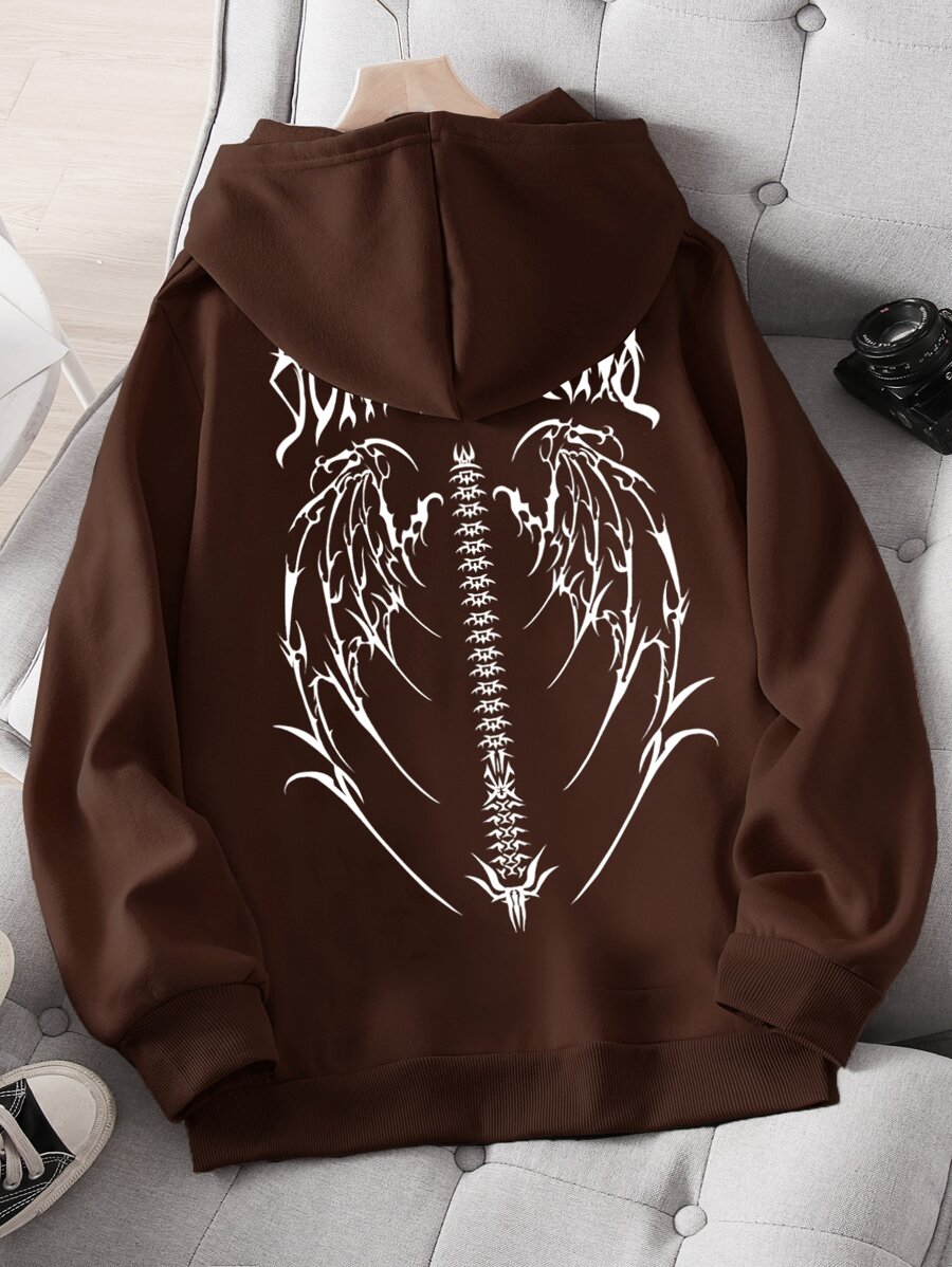 Manfinity EMRG Men Wings And Letter Graphic Drawstring Thermal Lined Hoodie | SHEIN USA