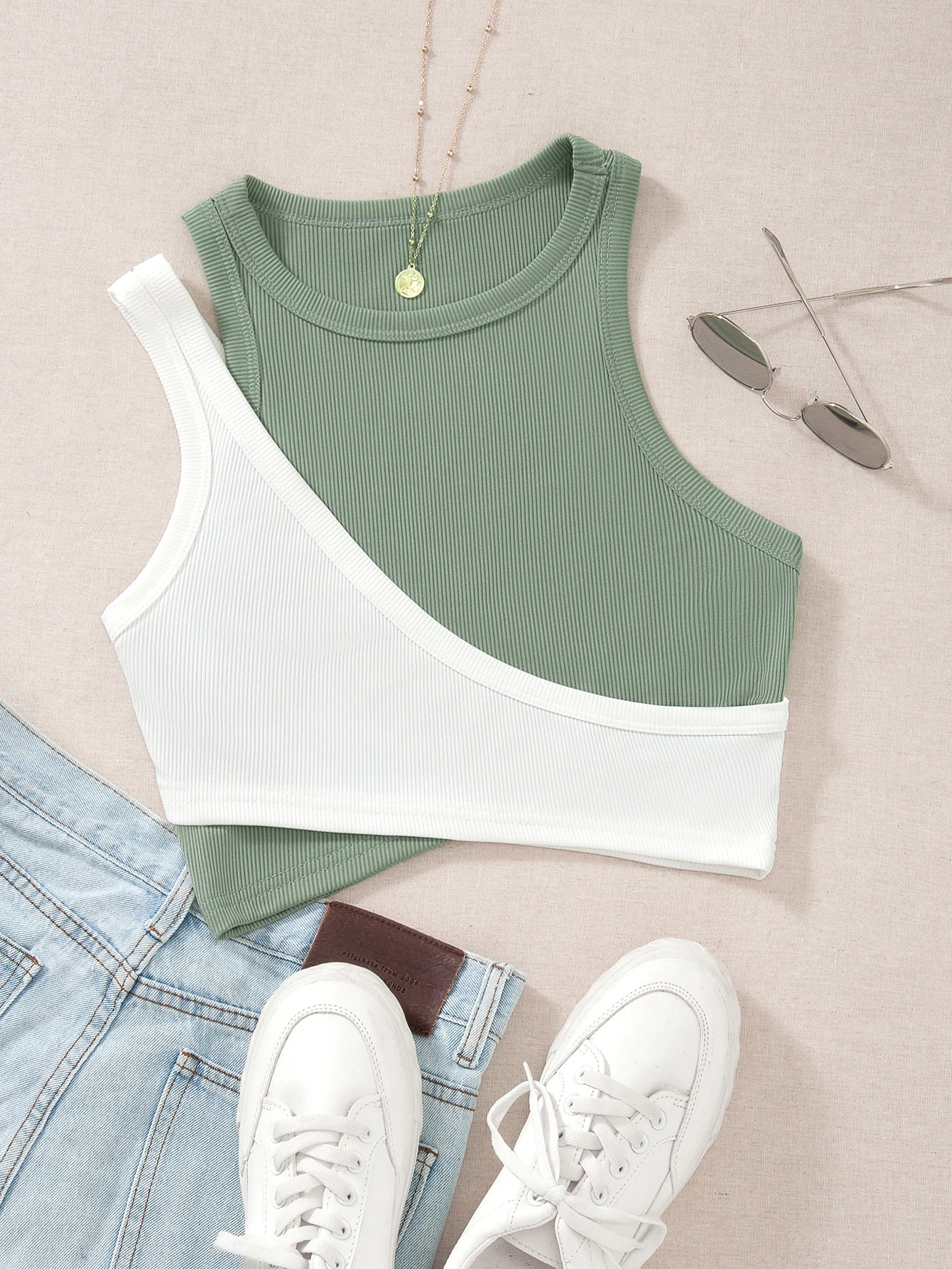 Shein Ezwear Two Tone Cut Out Tank Top Shein Eur