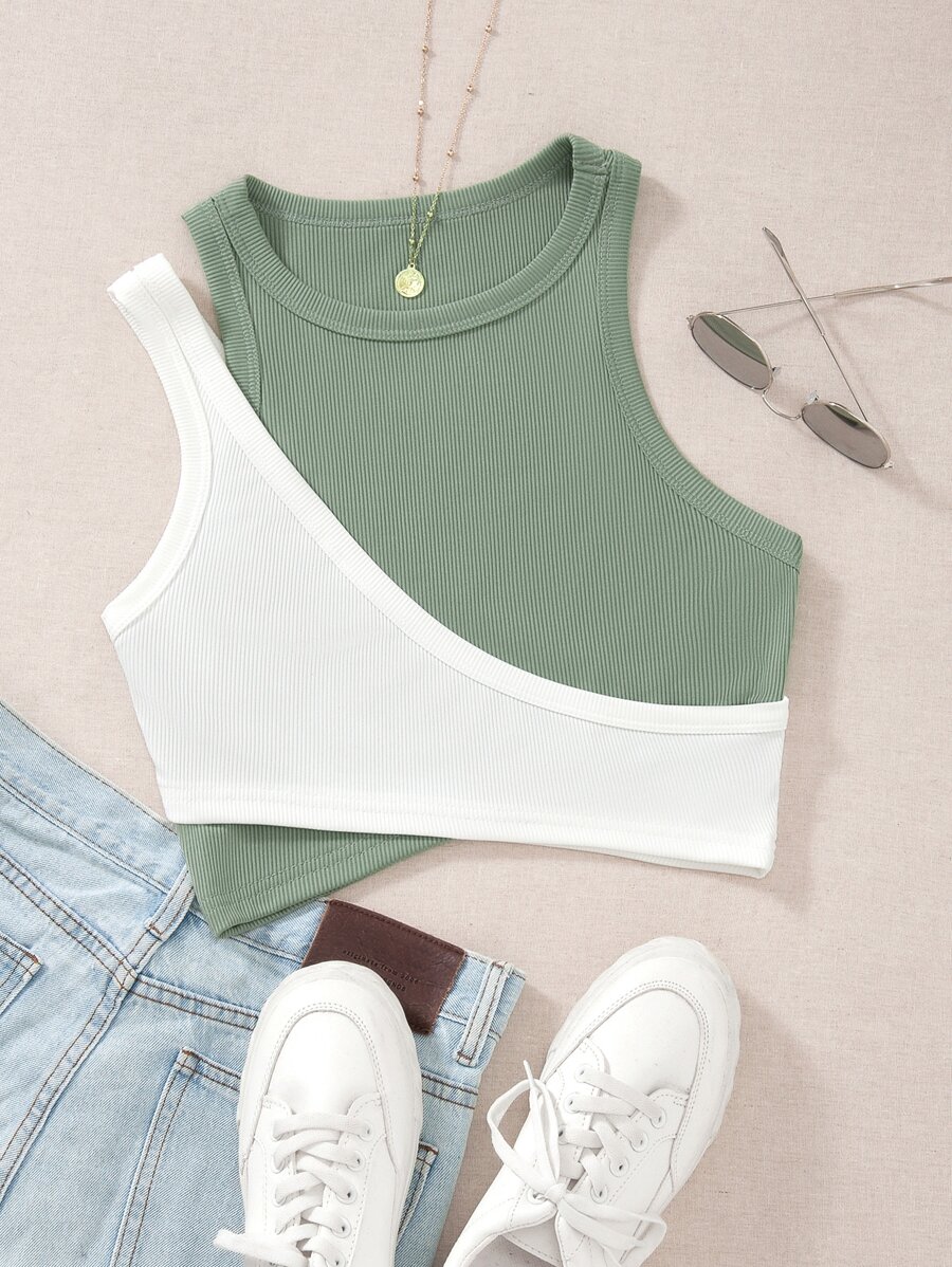 Flirla Two Tone Cut Out Tank Top | SHEIN USA